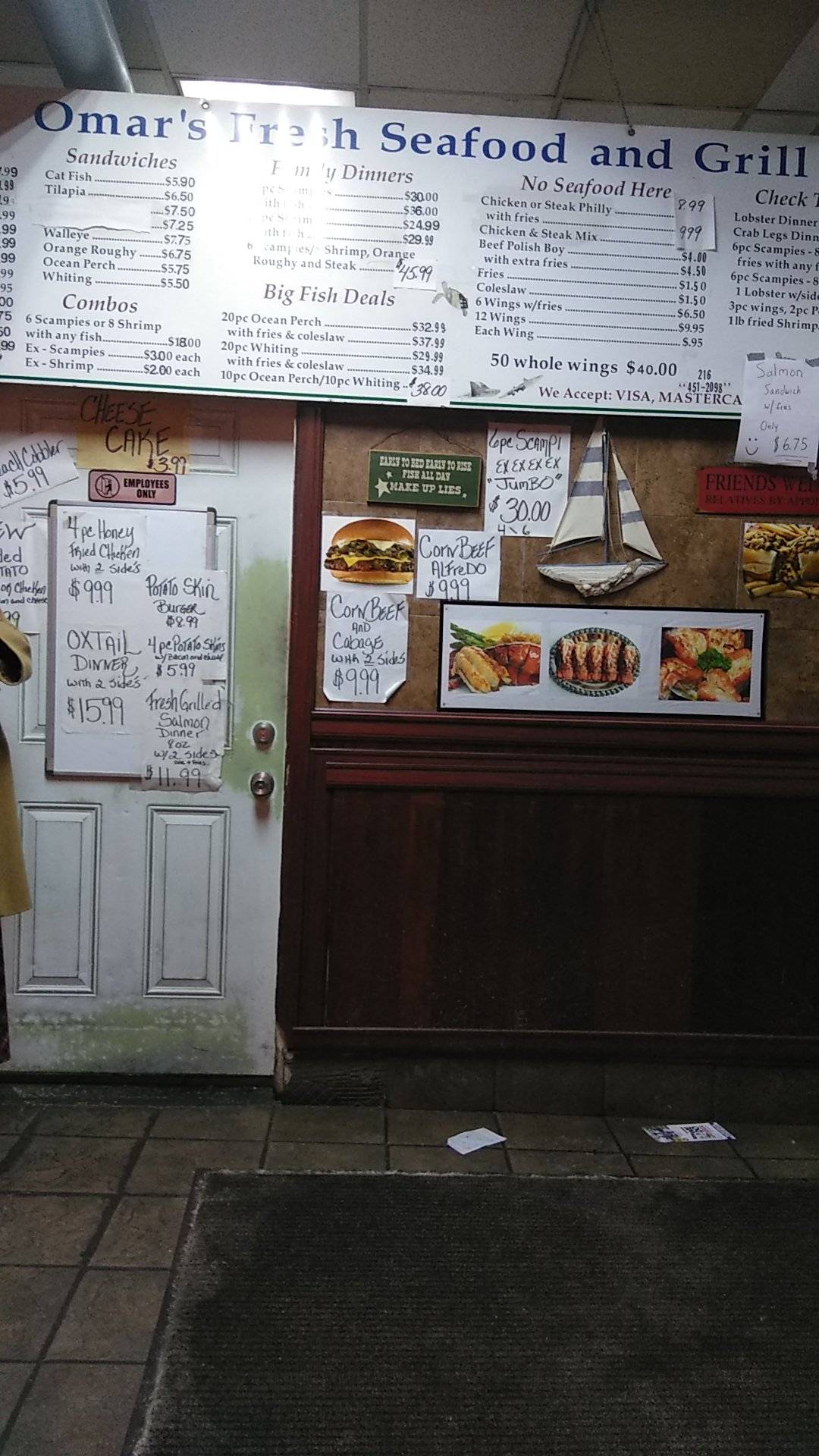 Menu at Omar's Seafood & Grill restaurant, Cleveland, St Clair Ave.