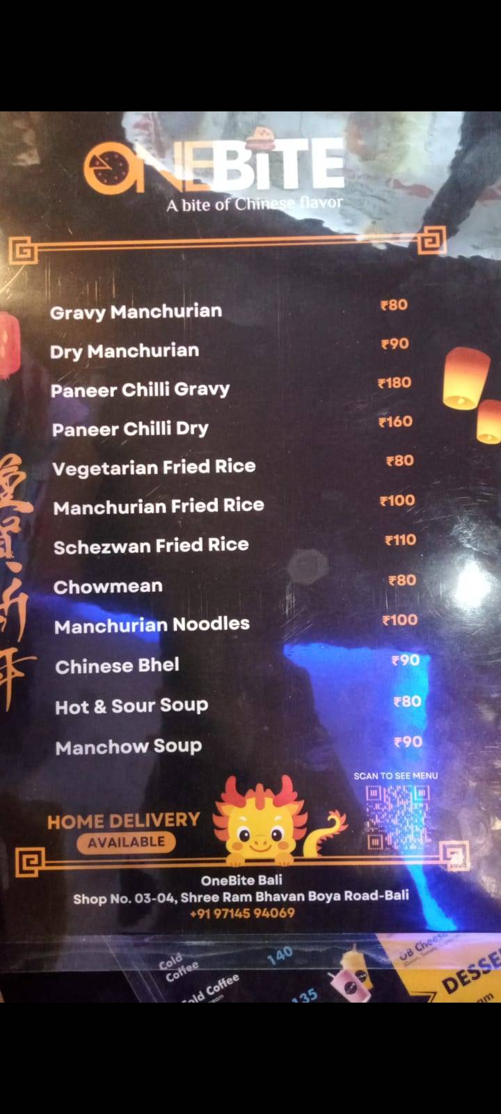 Menu at One Bite Bali, Bali