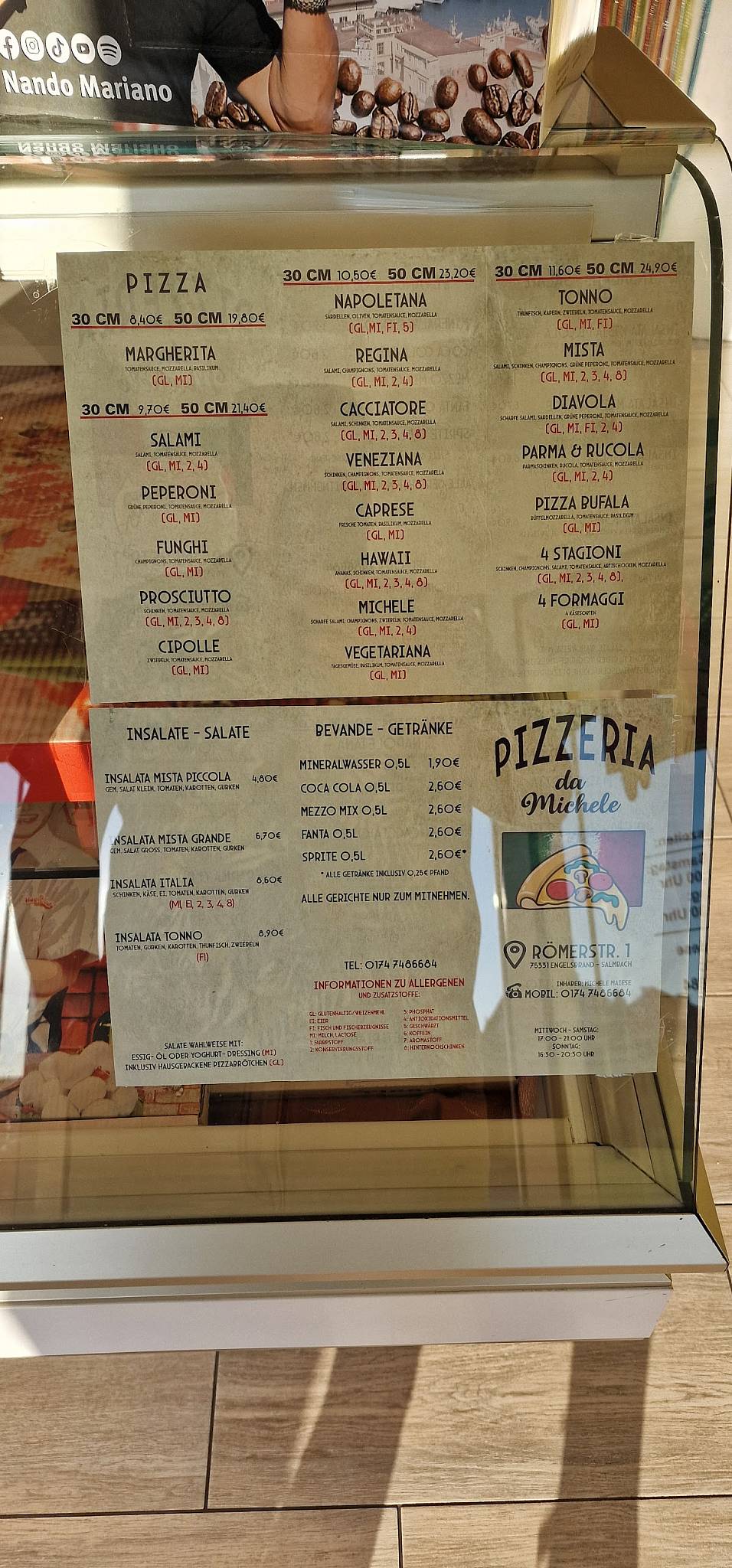 Speisekarte von PIZZERIA da Michele, Engelsbrand