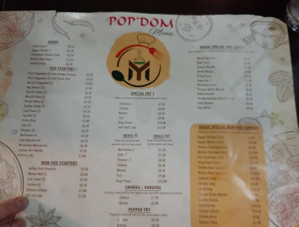 Menu at POP’DOM restaurant, Willerby, 143 Kingston Rd