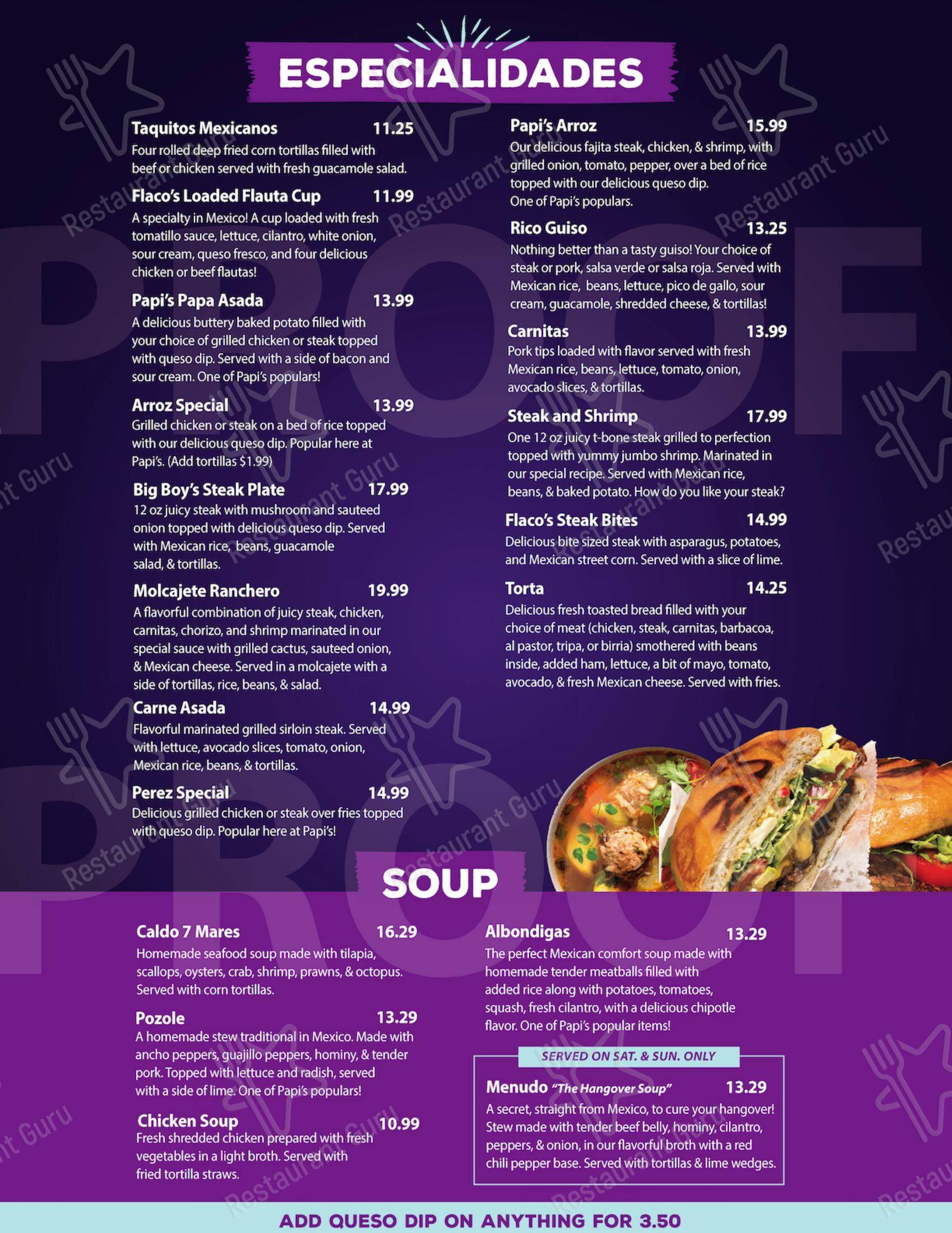 Menu at Papi’s Cocina & Cantina restaurant, Republic