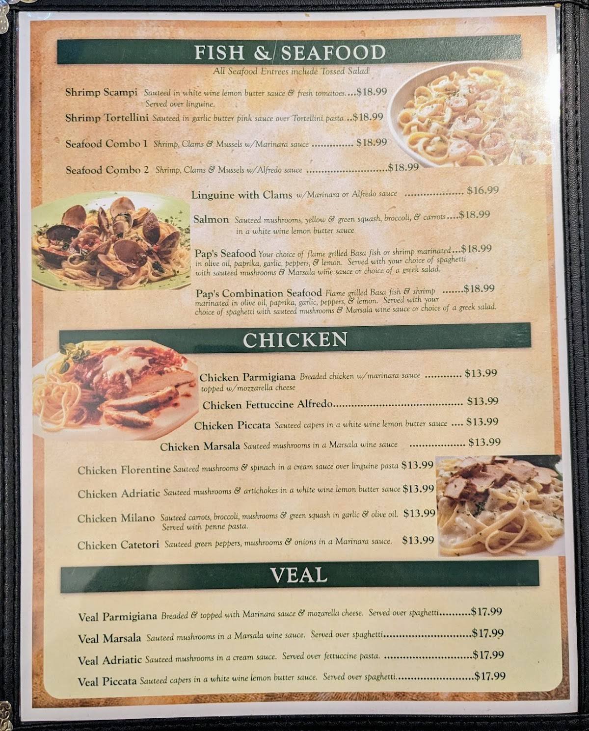 Menu at Pap's Italian Grill restaurant, Bandera, 632 TX-16