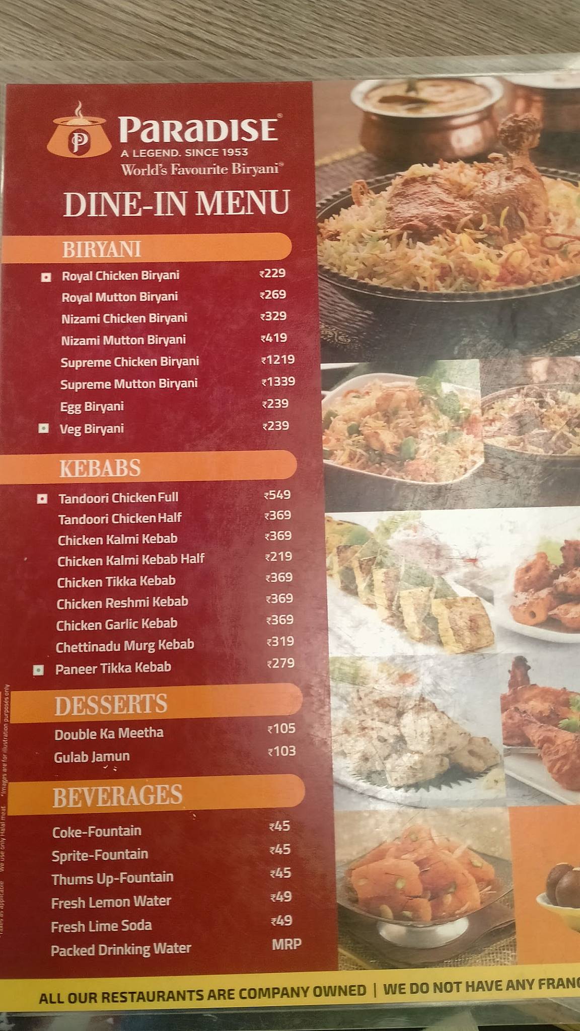 Menu at Paradise Biryani Kattupakkam, Chennai, Mount Poonamallee Rd