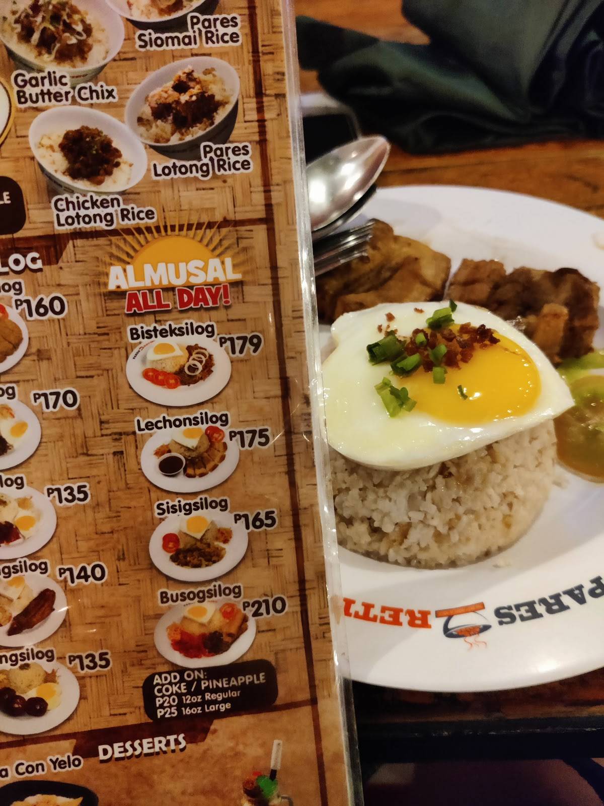 Carta del restaurante Pares Retiro Shorthorn Street, Project 8, QC ...