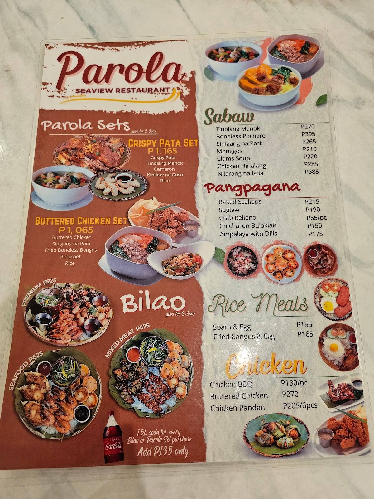 Menu at Parola Seaview Restaurant, Cordova