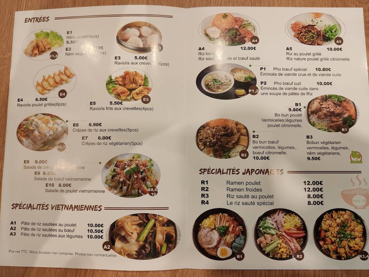 Menu au Pho78 restaurant, Montigny-le-Bretonneux