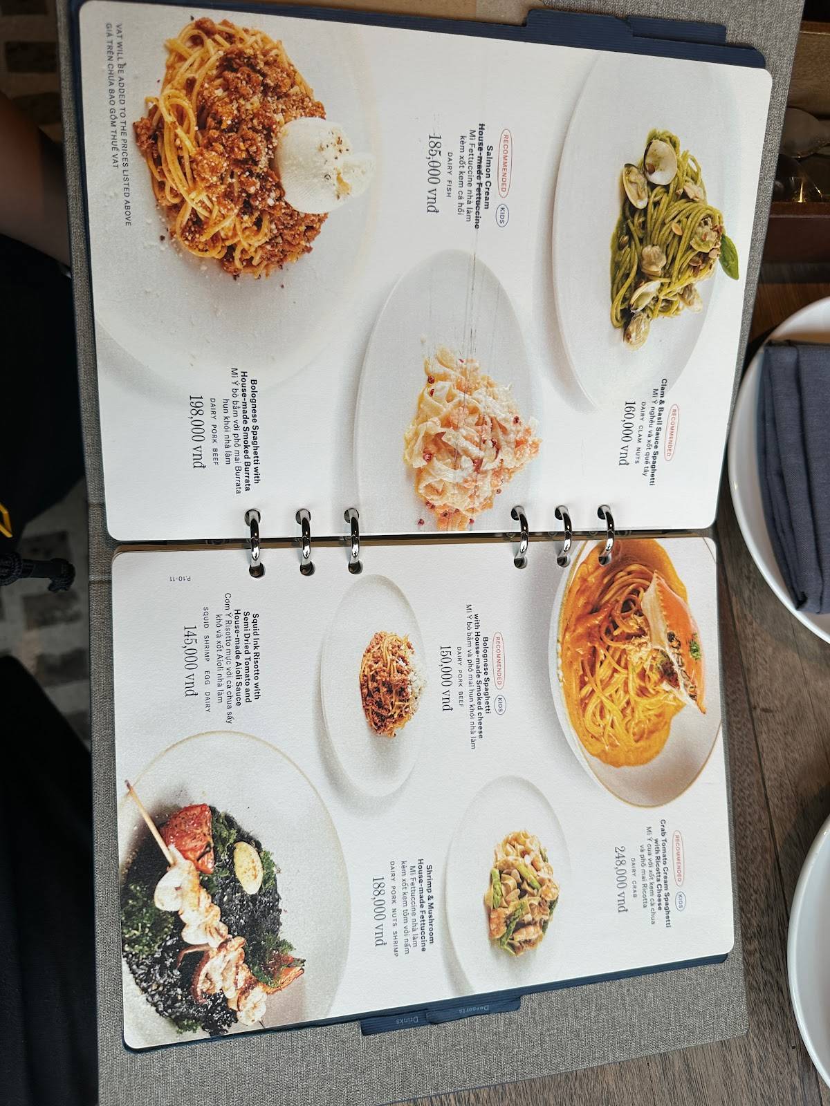 Menu at Pizza 4P's Ben Thanh restaurant, Ho Chi Minh City