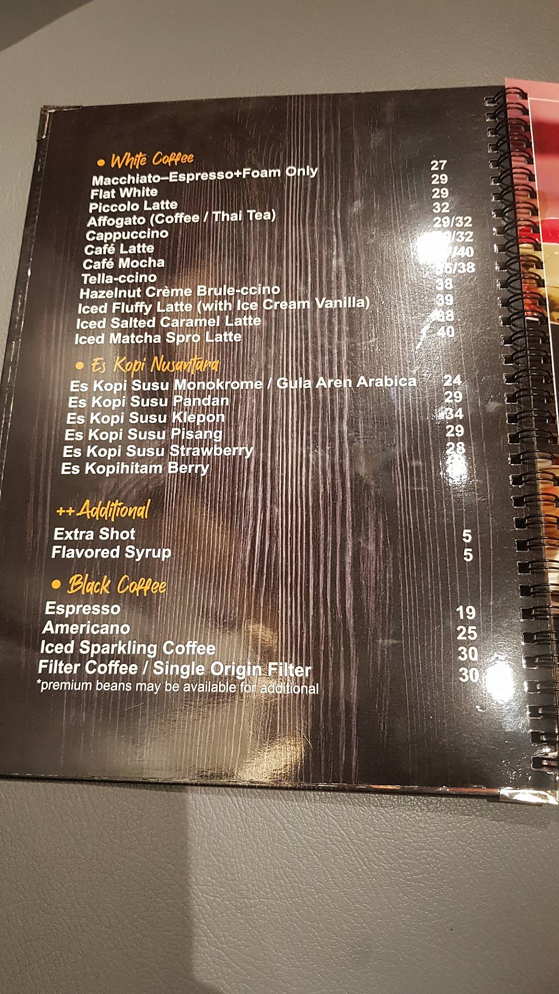 Menu at Pot o' Koffie restaurant, Balikpapan
