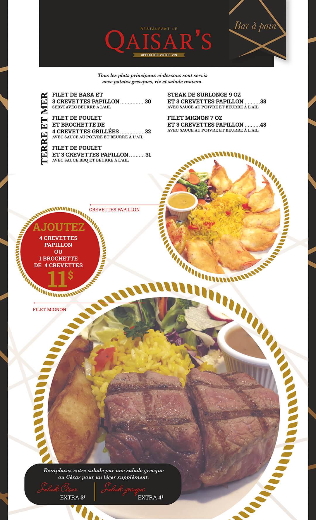 Menu au Restaurant Qaisar's, Saint-Georges