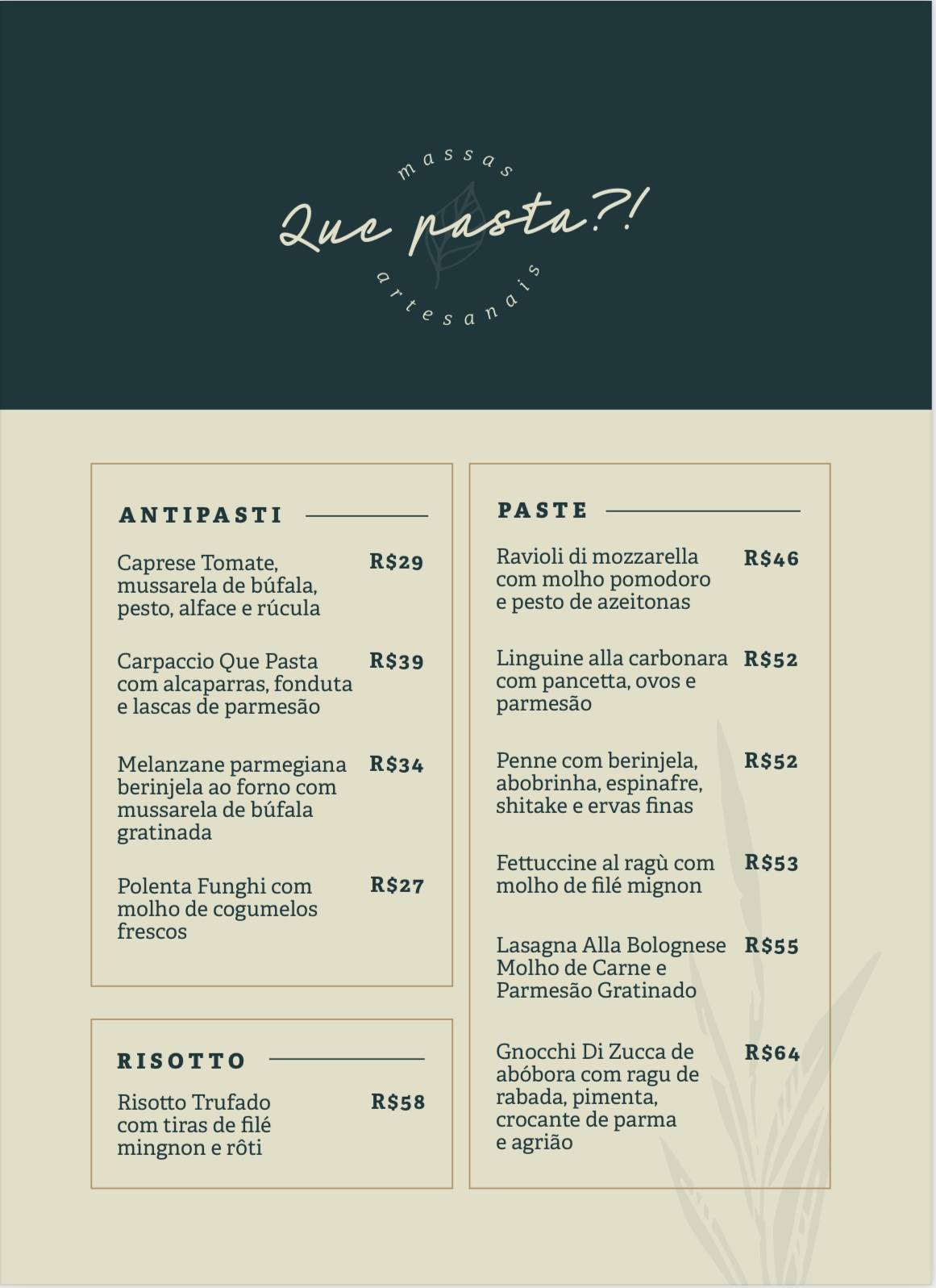 Menu em Que Pasta?! restaurante, Brasília