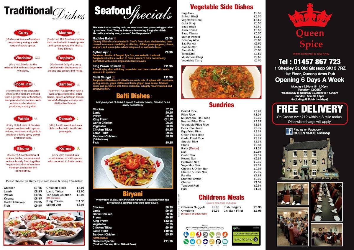 Menu at Queen Spice restaurant, Glossop, 1st Floor