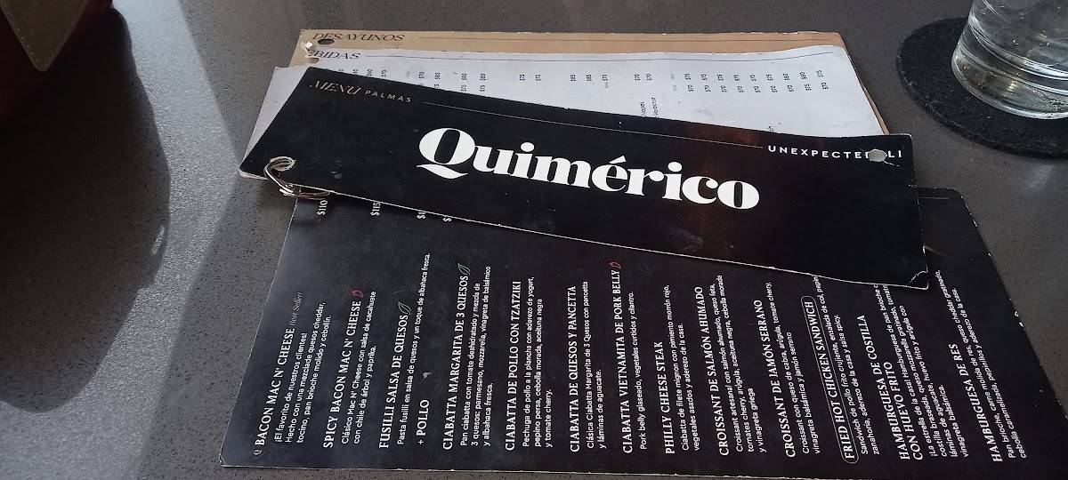 Menu at Quimérico restaurant, Tijuana, Blvd. Gustavo Díaz Ordaz 13251 ...