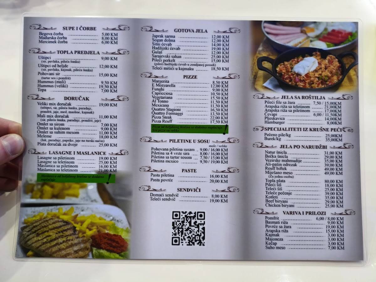 Menu at Restaurant REUFF, Sarajevo
