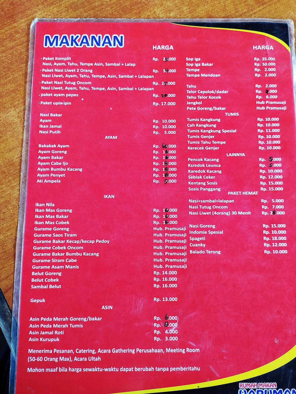 Menu at RM. Haruman Cibiuk, Garut restaurant, Sindangsuka