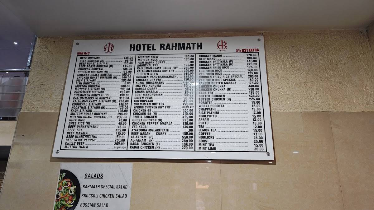 Menu at Rahmath Hotel, Kozhikode