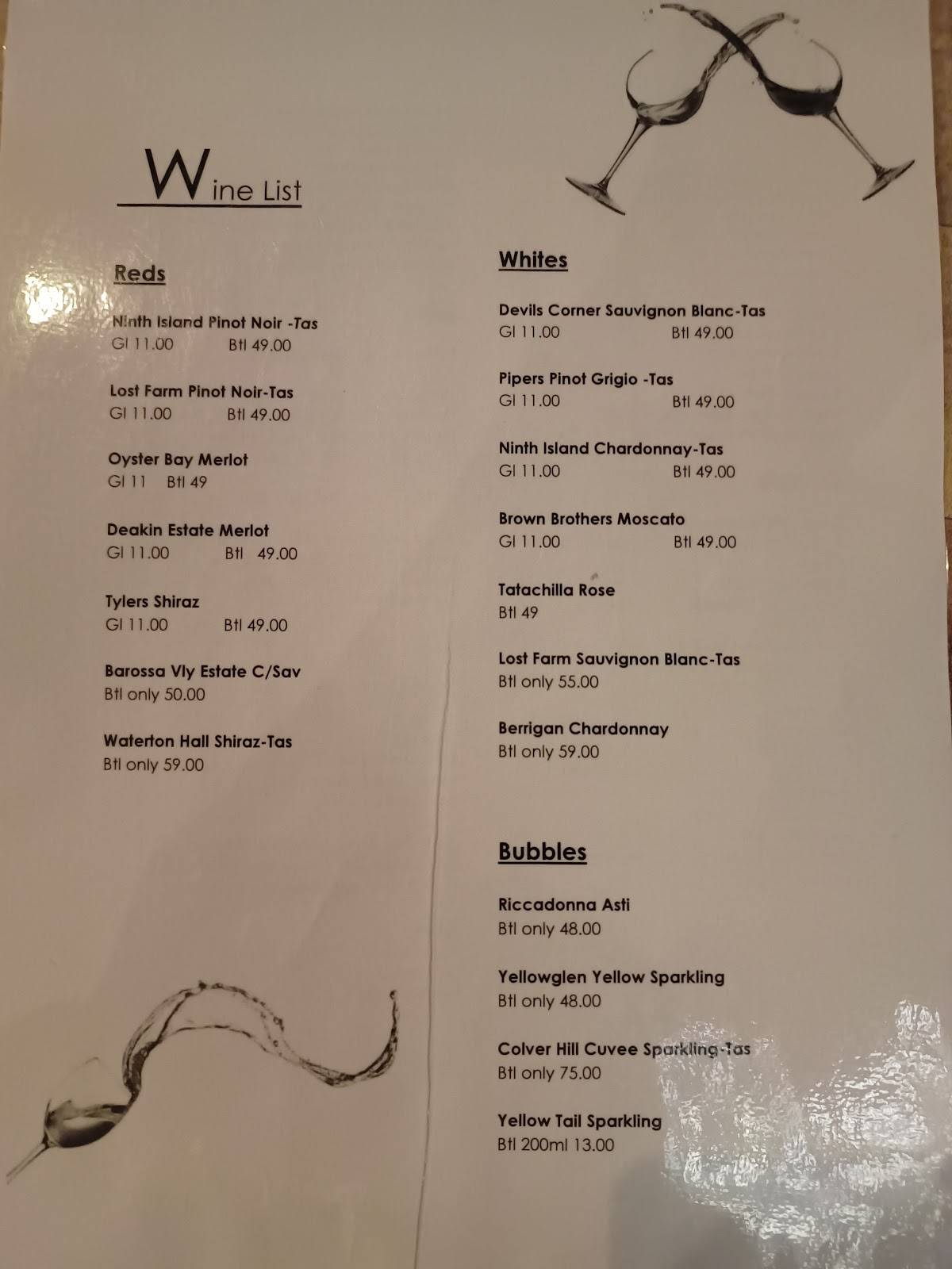 Menu at Raindrops Restaurant, Burnie