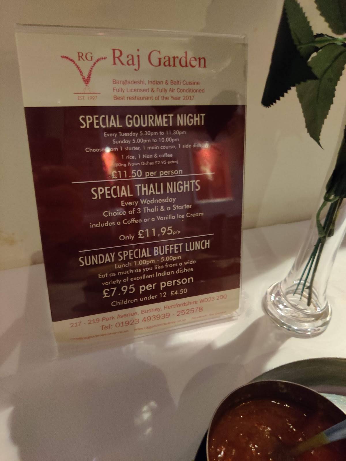 Menu at Raj Garden restaurant, Bushey, 217-219 Park Ave