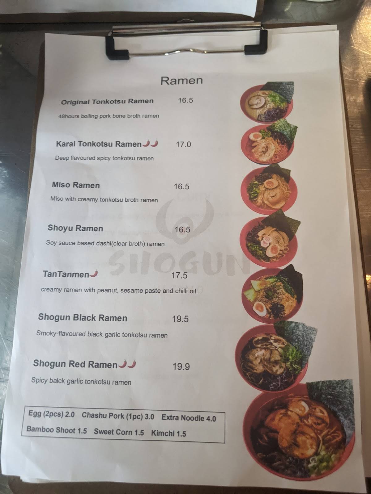 Menu at Ramen Shogun Ultimo restaurant, Ultimo