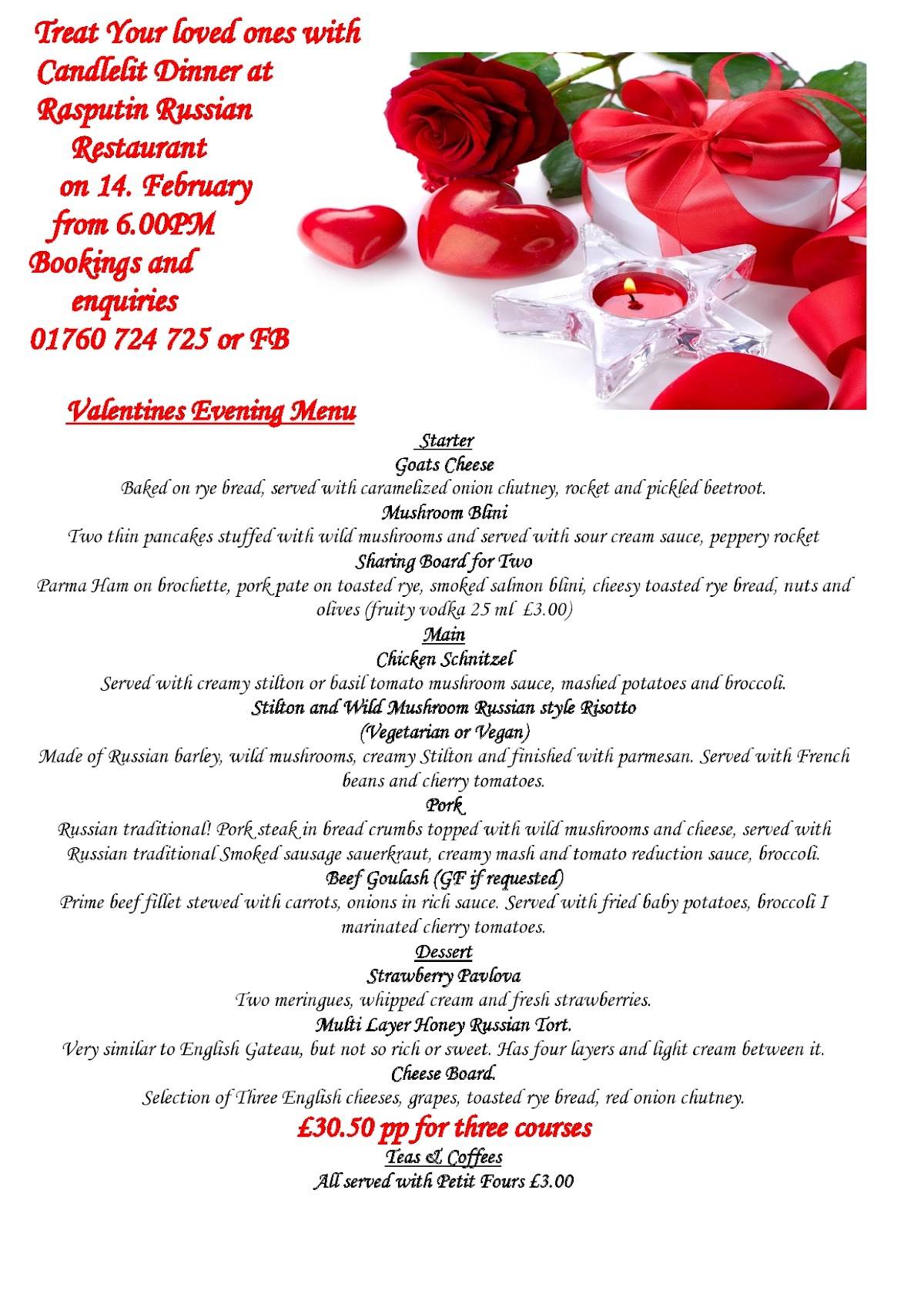 Menu at Rasputin Restaurant, Swaffham