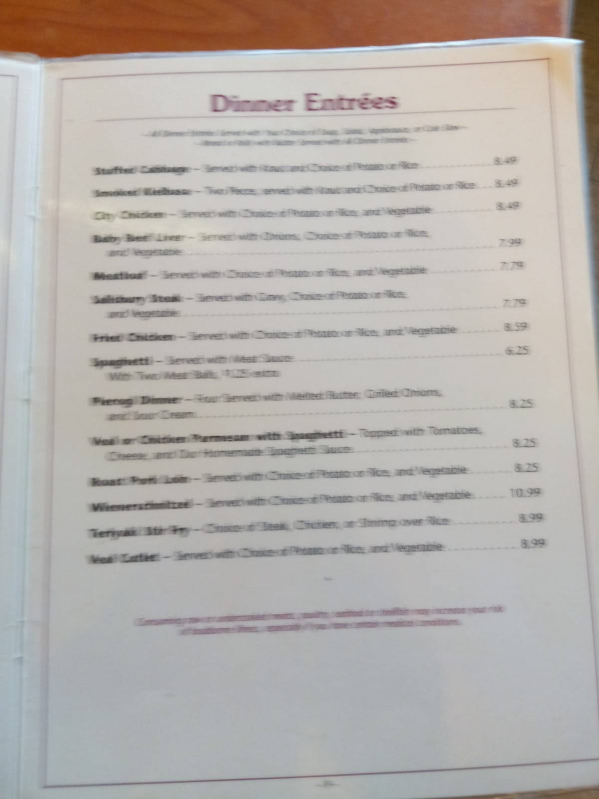 Menu at Red Chimney restaurant, Cleveland