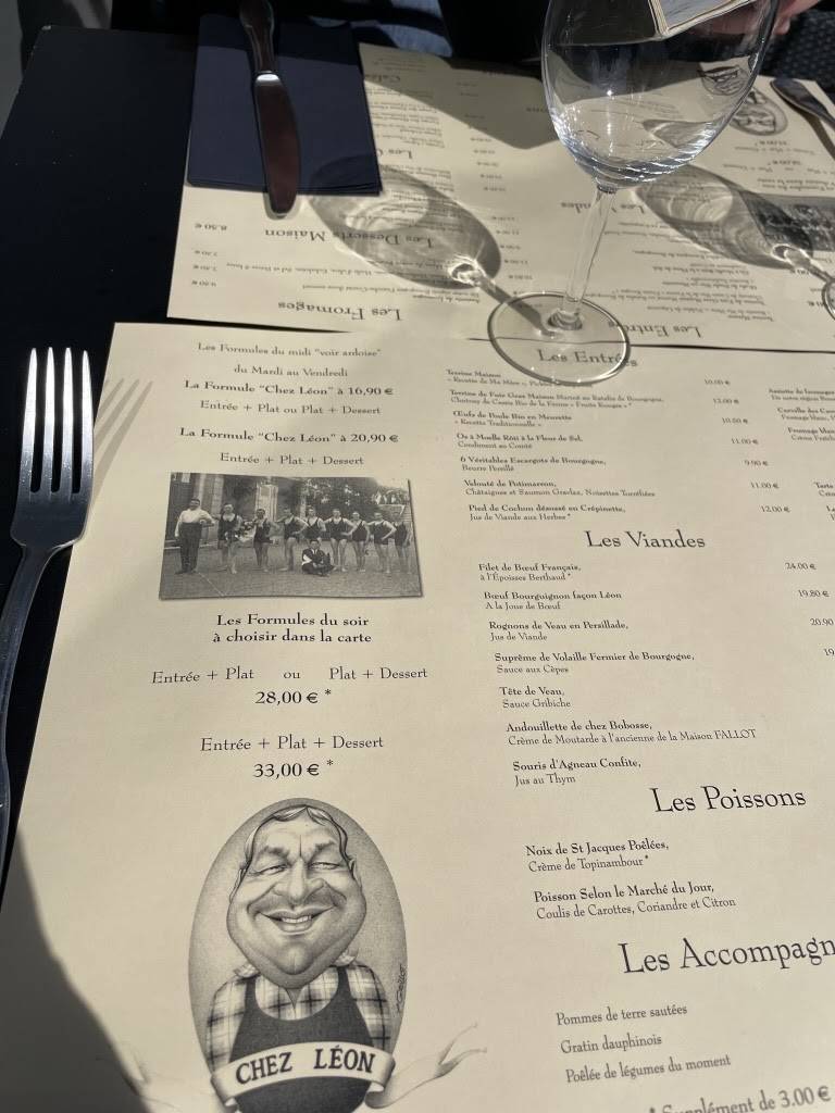 Menu au Chez Léon restaurant, Dijon, 20 Rue des Godrans