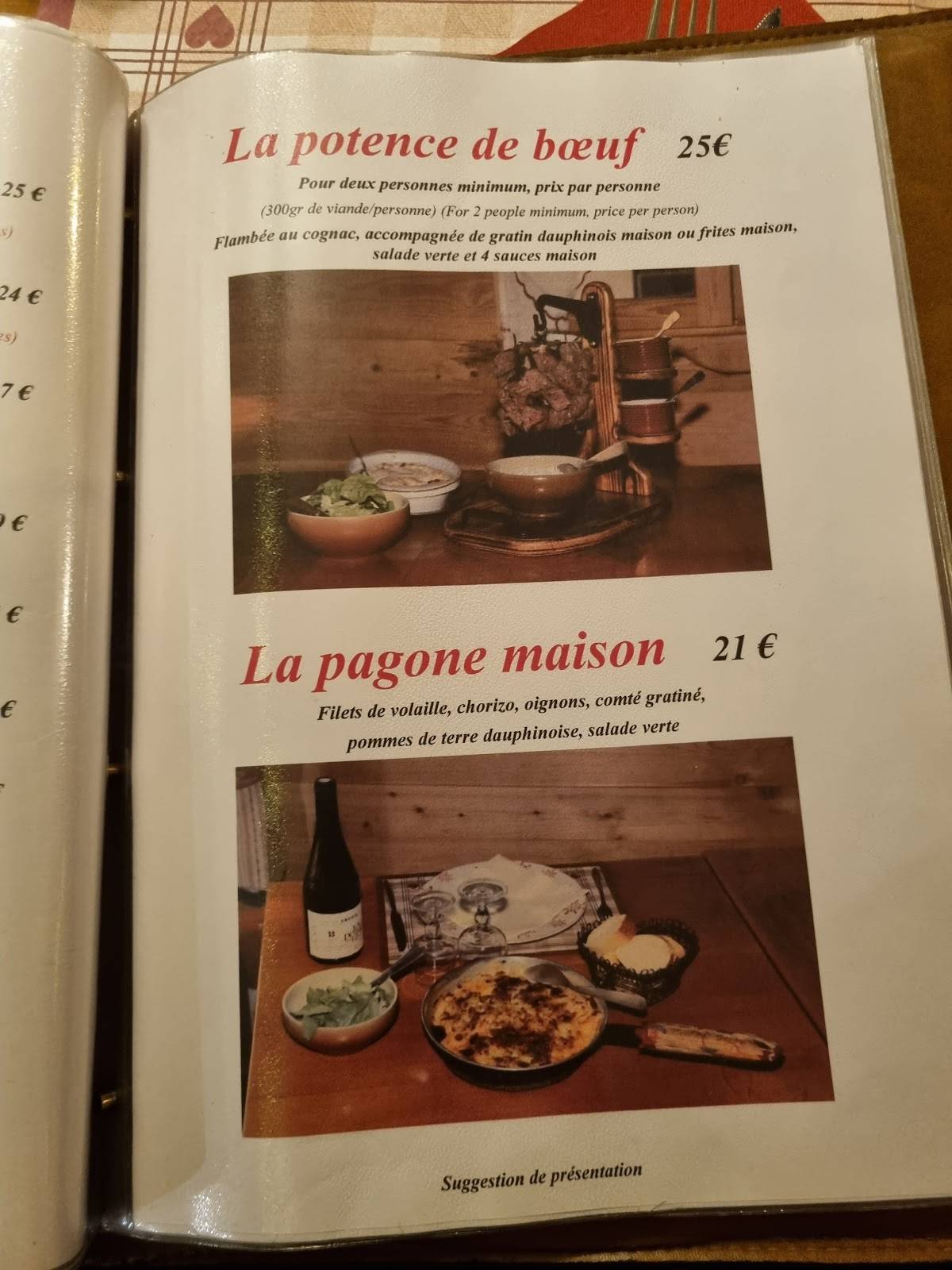 Menu au L'Edelweiss restaurant, Huez