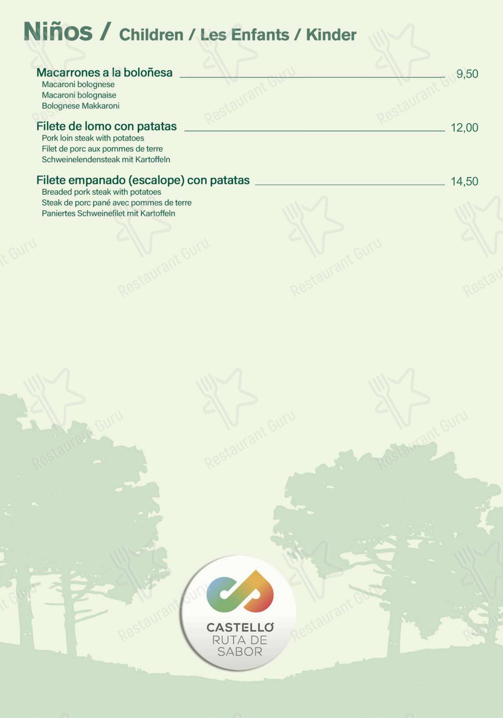 Menu at Restaurante El Pinar, Alcossebre