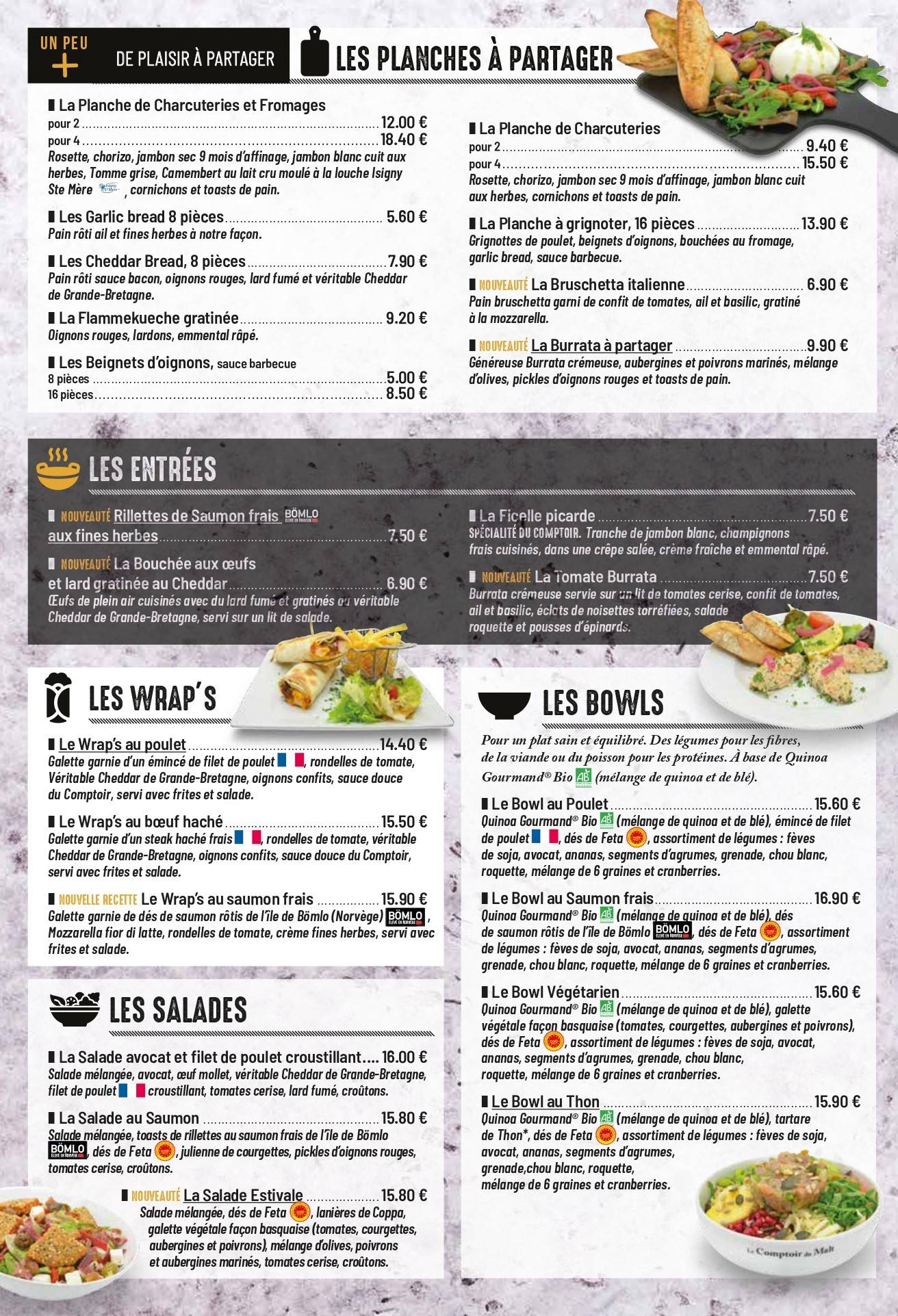 Menu au Restaurant Le Comptoir du Malt Noyon, Noyon