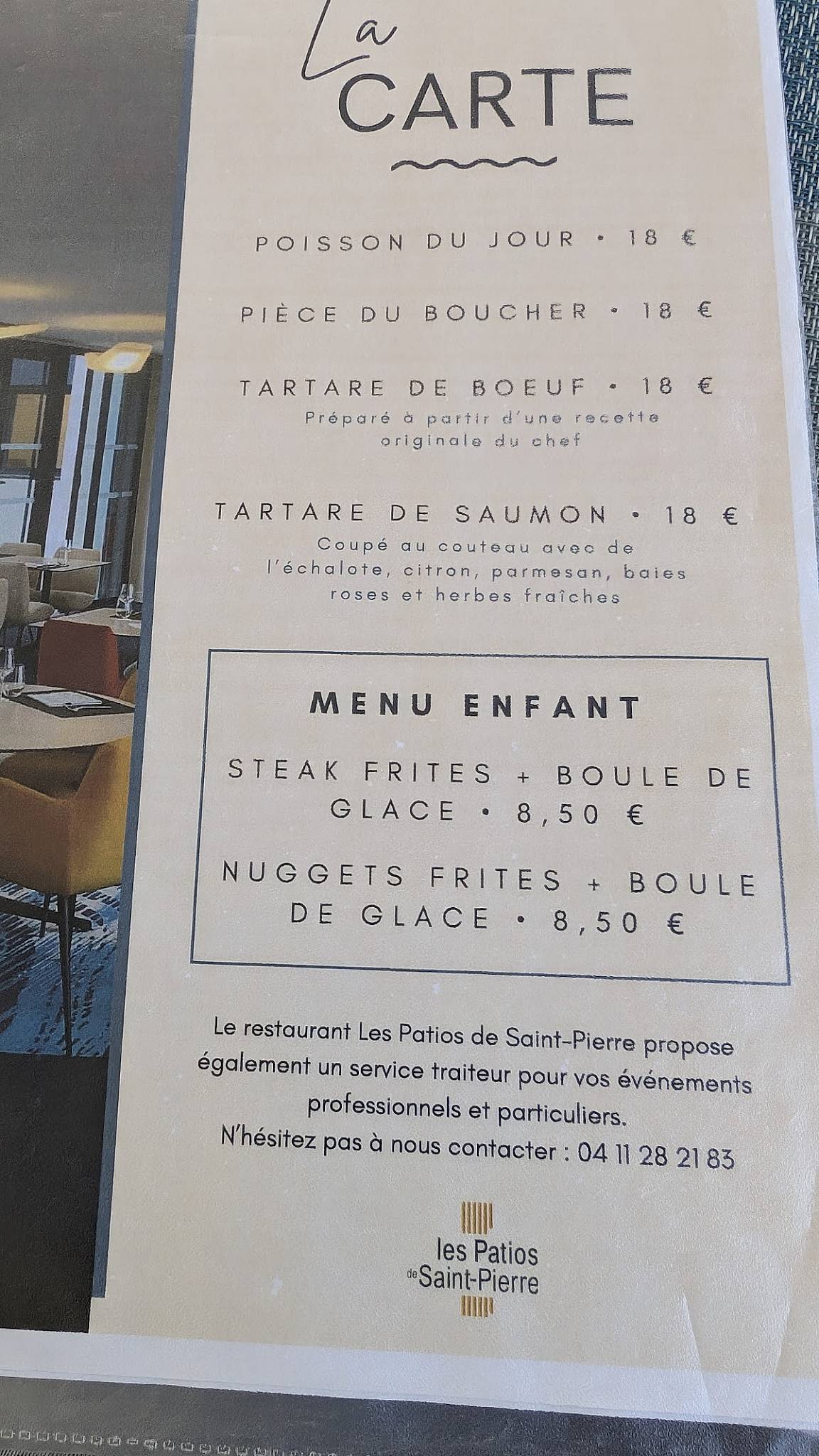 Menu au Restaurant Les Patios de Saint Pierre, Palavas-les-Flots