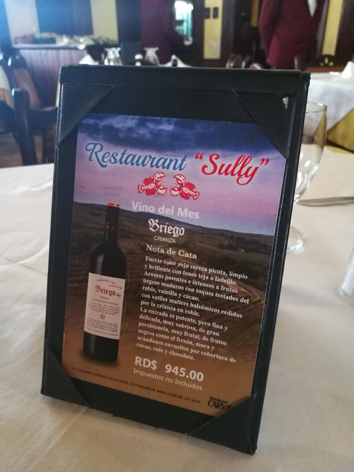 Carta de Restaurant Sully, Santo Domingo