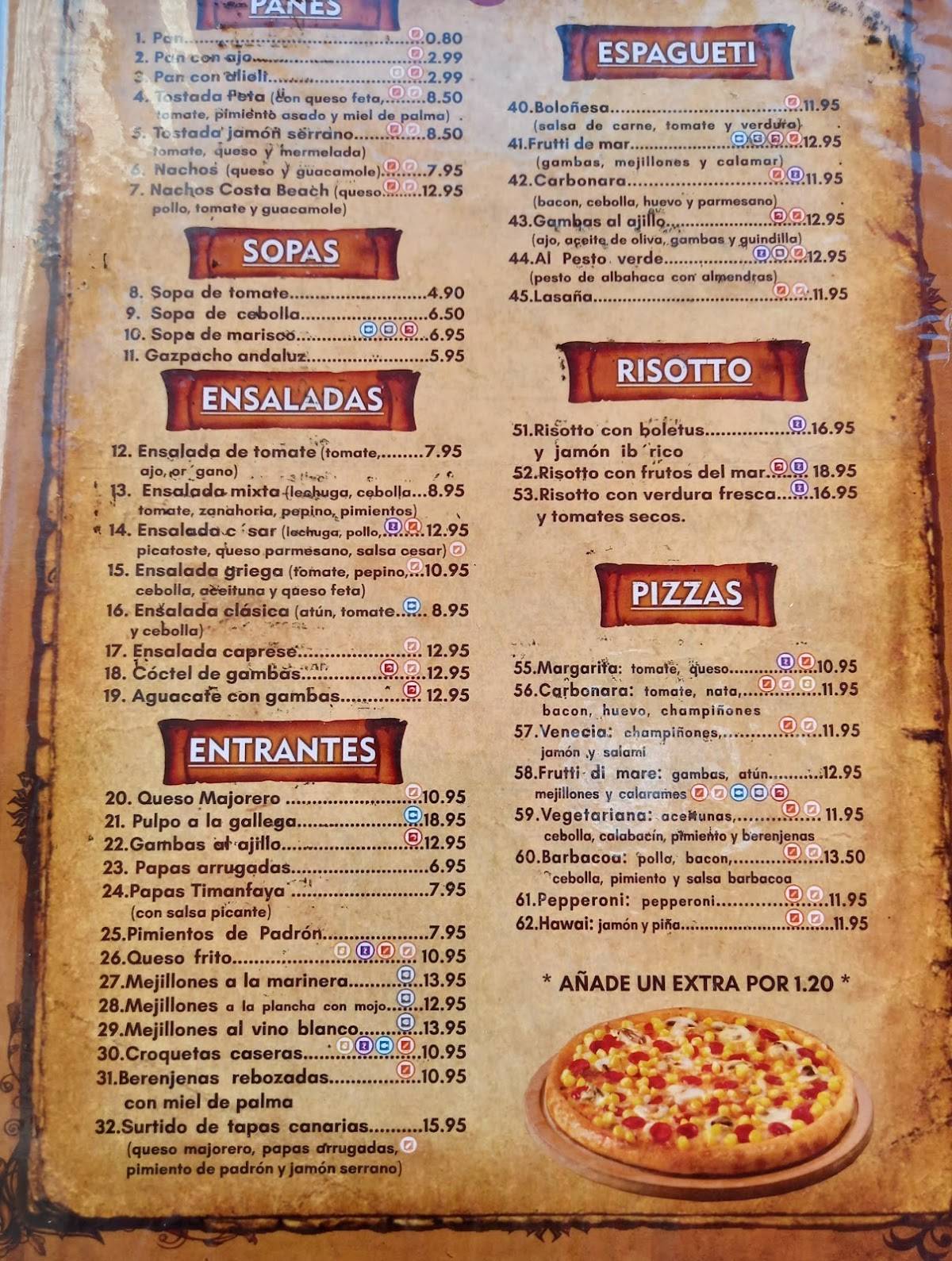 Menu at Restaurante Costa Beach, Costa Calma