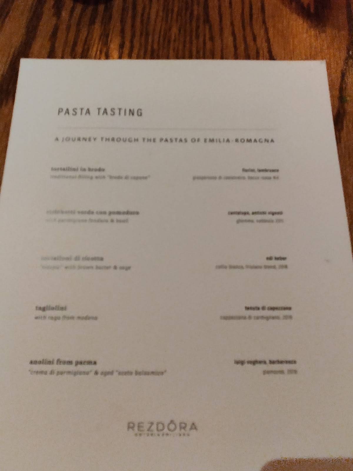 Menu at Rezdôra restaurant, New York City