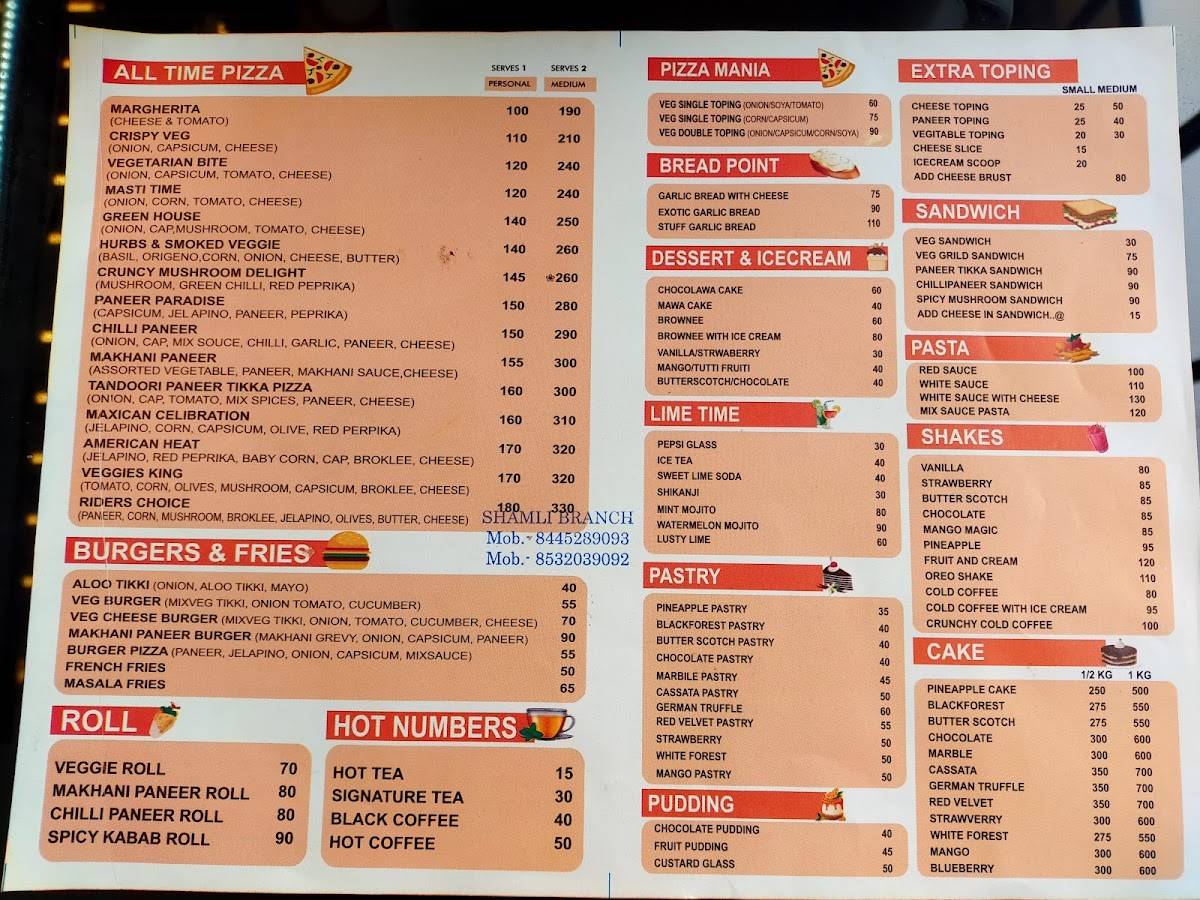 Menu at Riders Pizza & Restaurant Shamli, Shamli