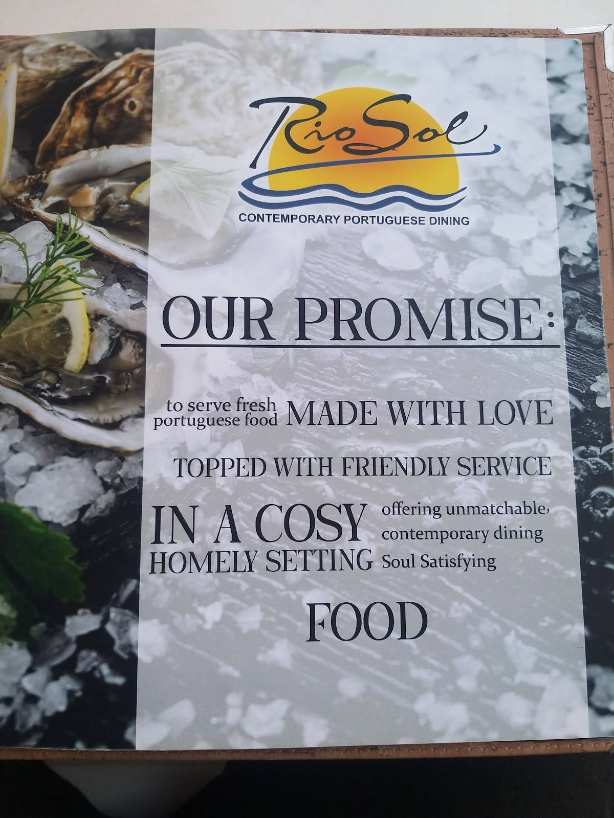 Menu at Rio Sol restaurant, Vereeniging