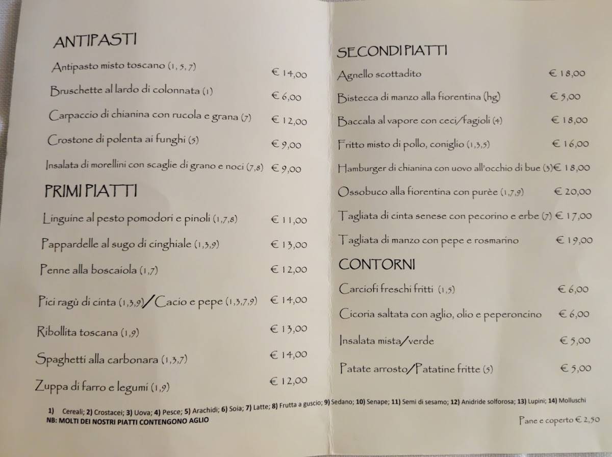 Menu da Ristorante Bar Trattoria La Zambra, Vico D'elsa