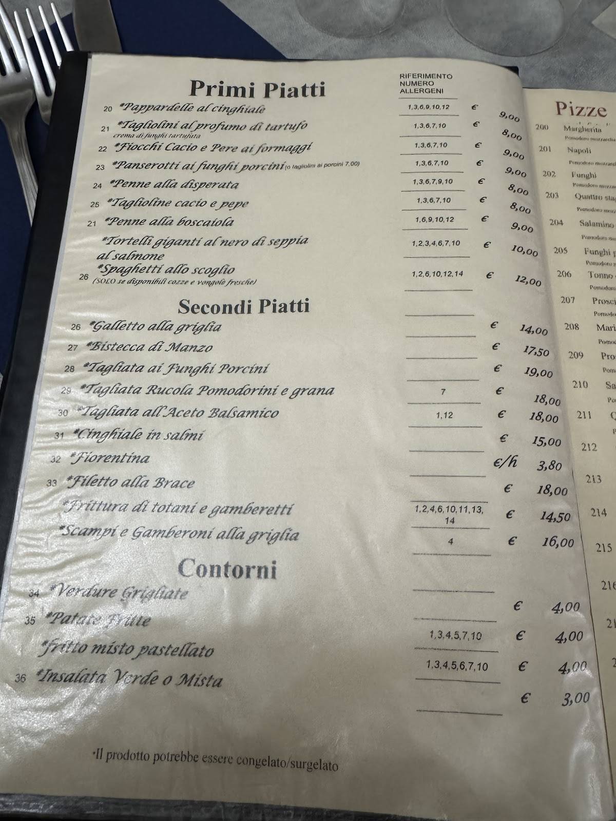 Menu da Ristorante Pizzeria Il Maniero, Vicopisano