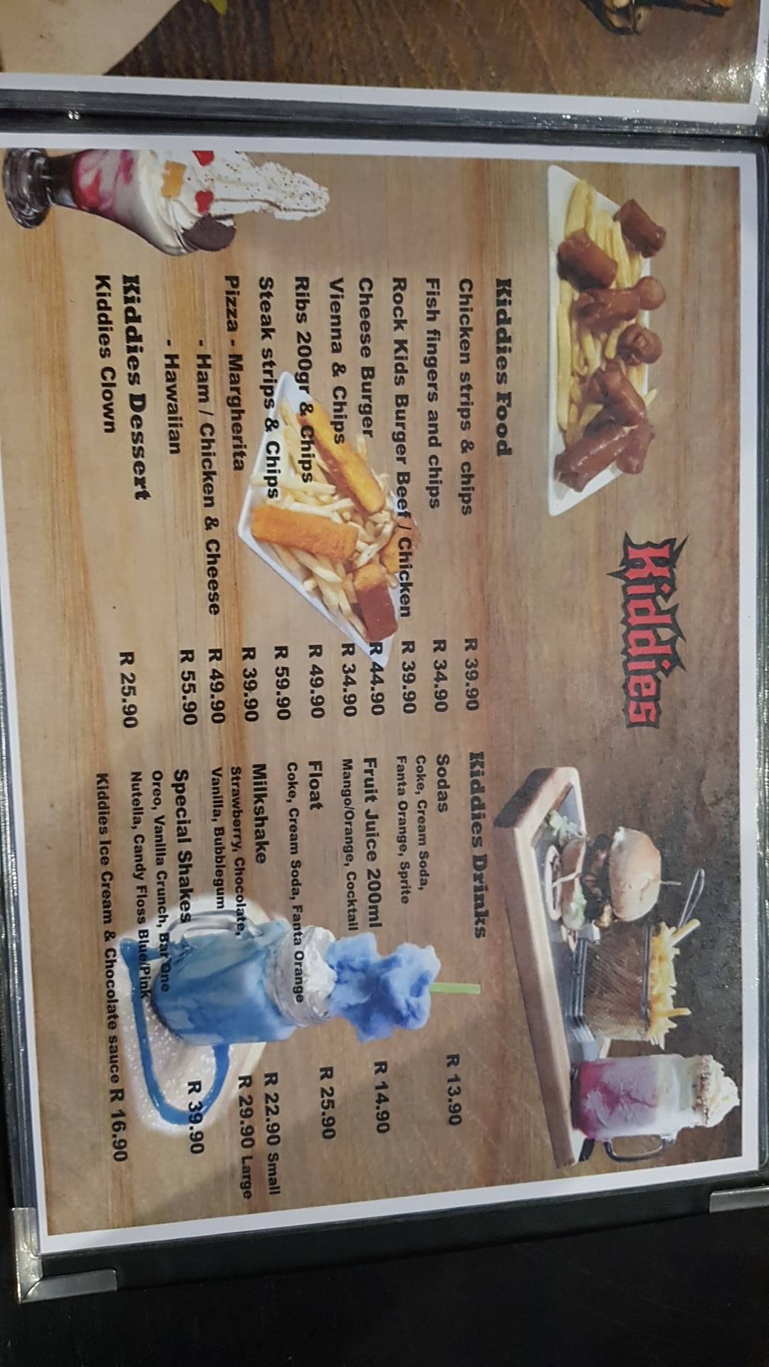 Menu at Rockofellos restaurant, Rustenburg