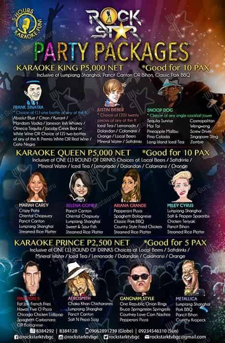 Menu at Rockstar KTV pub & bar, Taguig