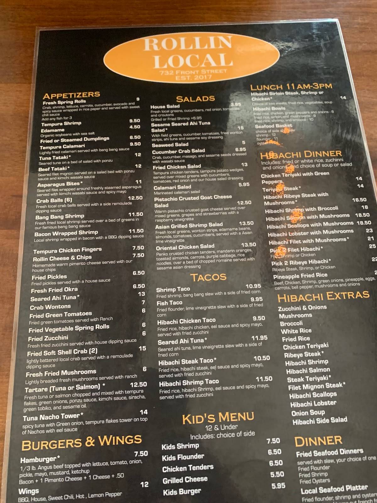 Menu at Rollin Local restaurant, Georgetown