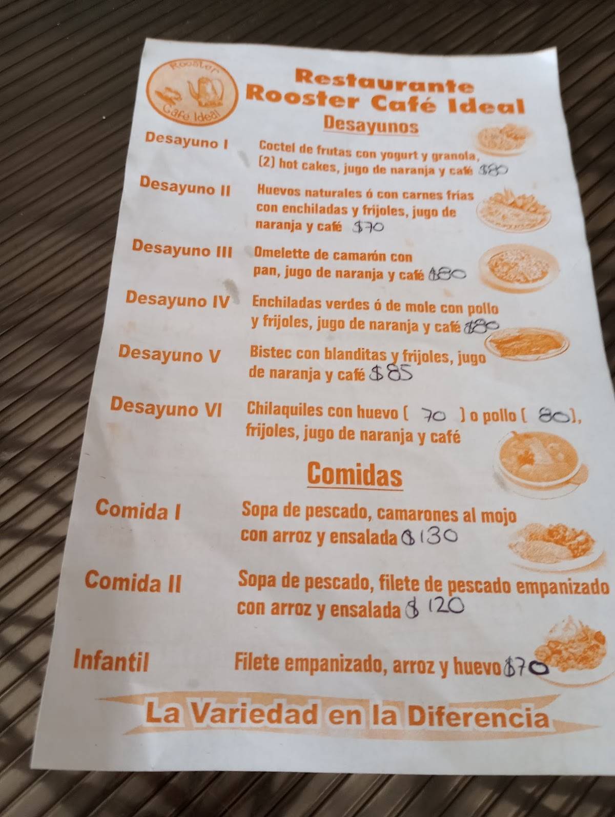 Menu at Rooster Cafe ideal, Tecolutla