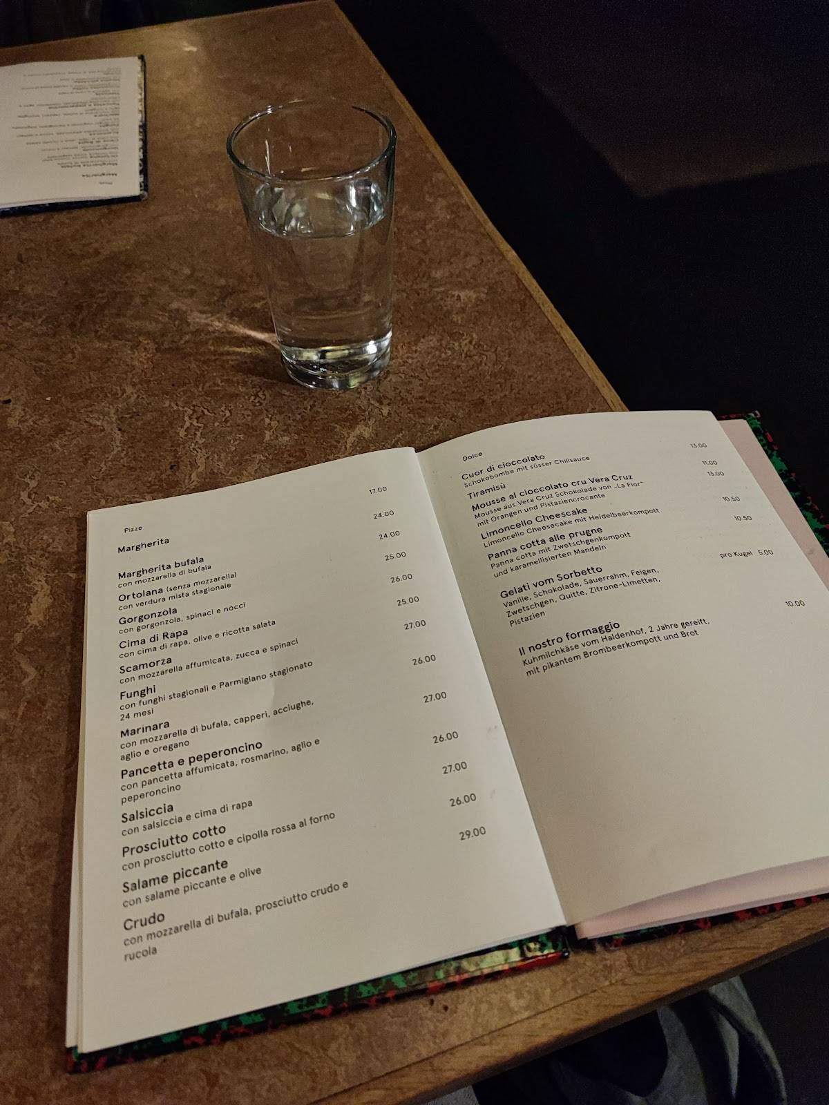Menu at Restaurant Rosso, Zürich