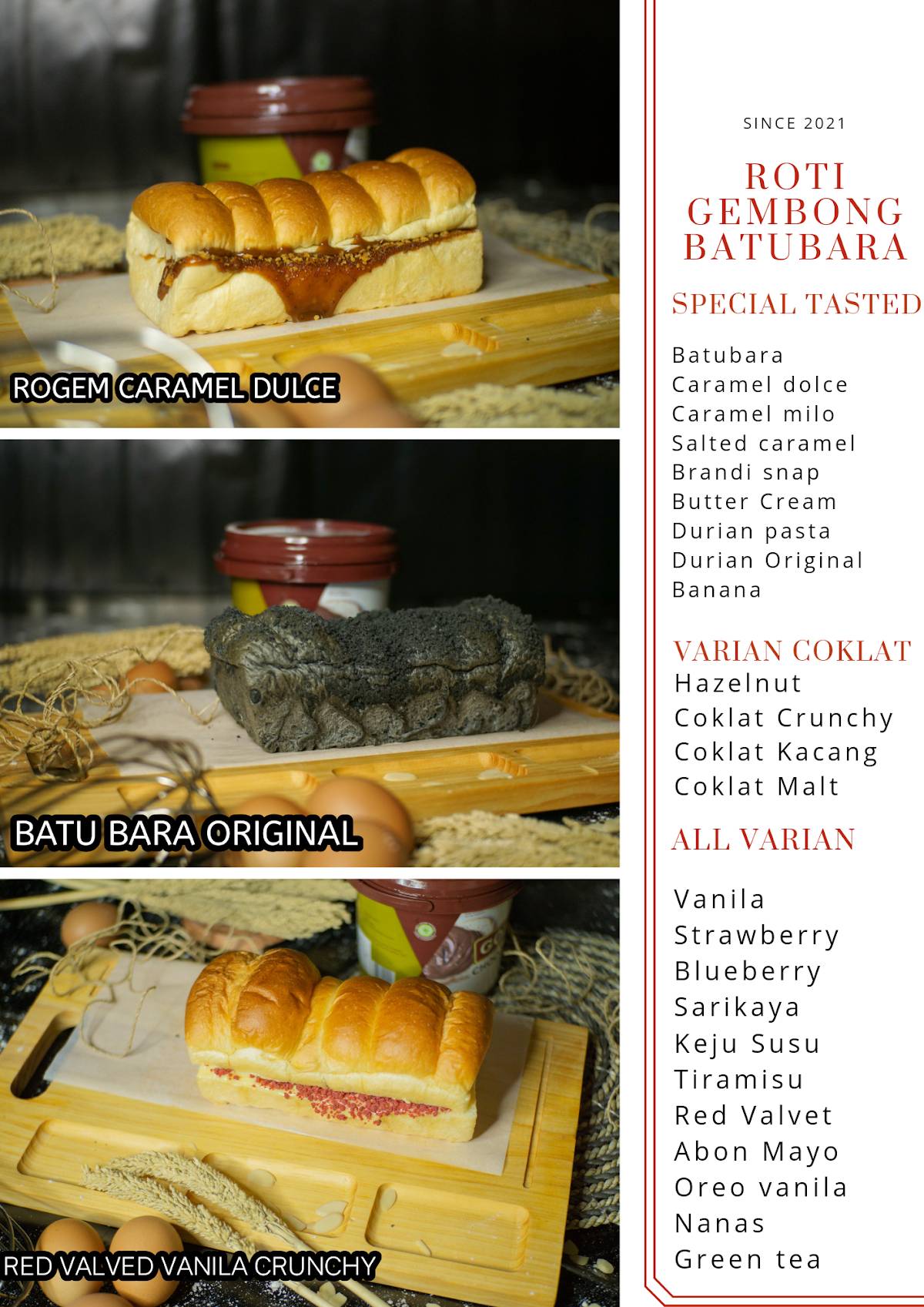 Menu at Roti Gembong Batubara, Indonesia