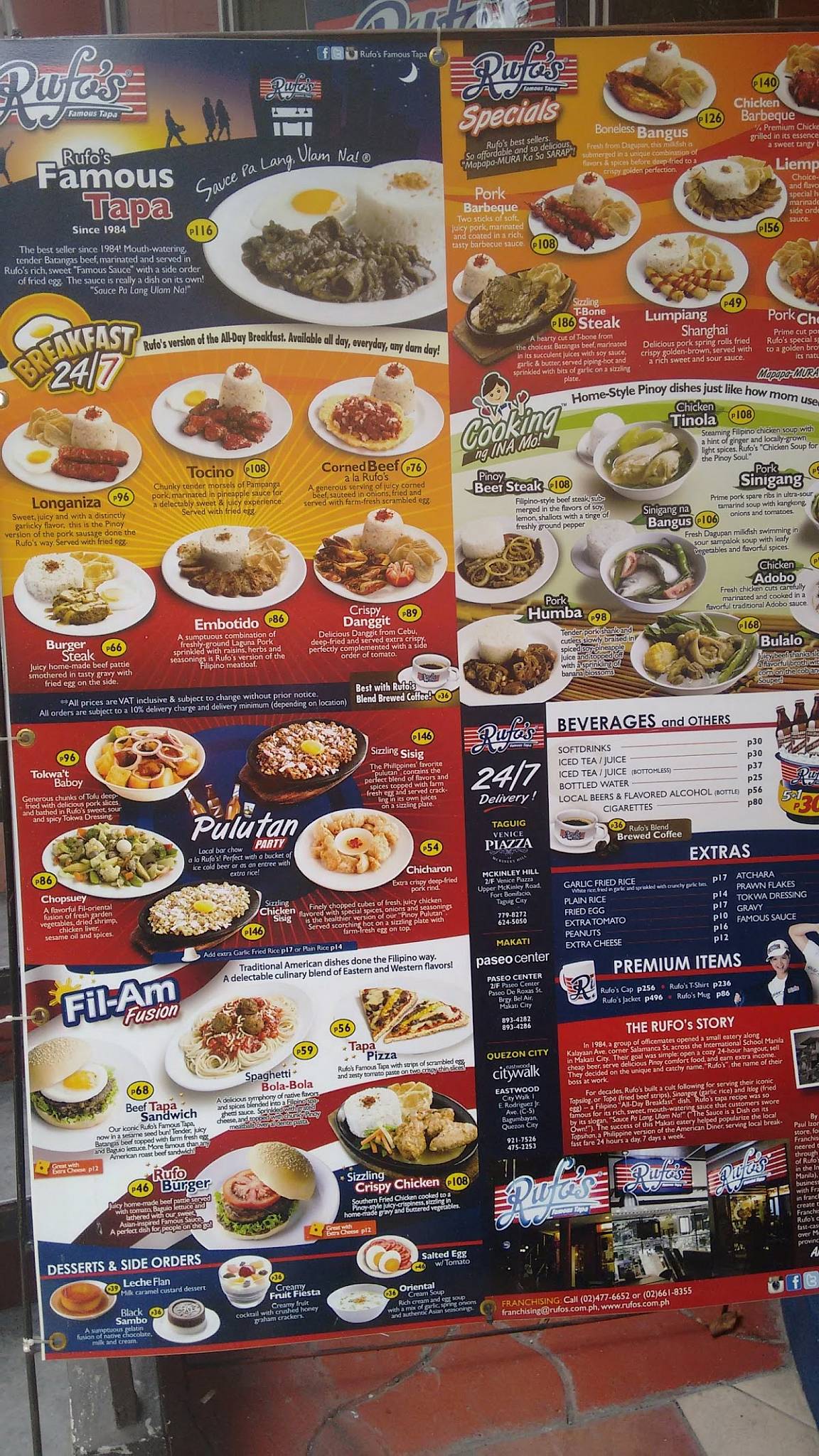 Menu at Rufo's - Eastwood restaurant, Quezon City