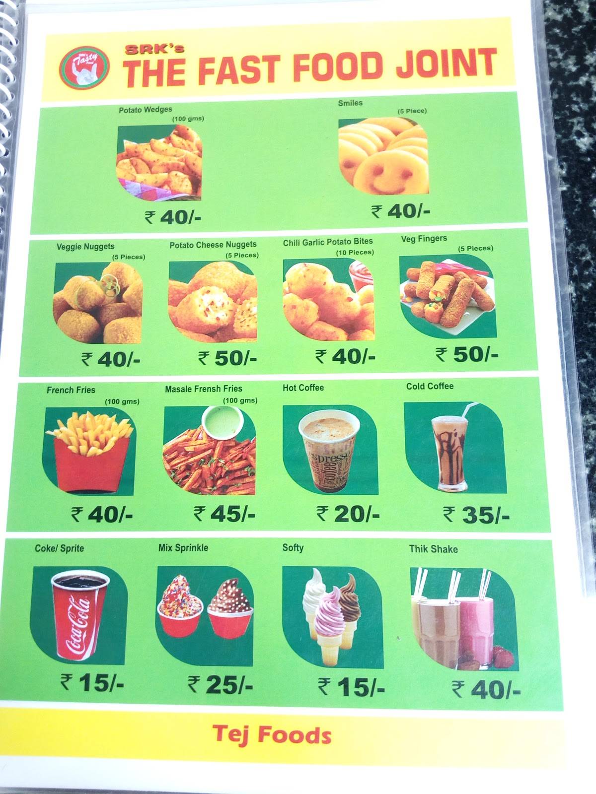 Menu at SRK's The Food Joint, Pune