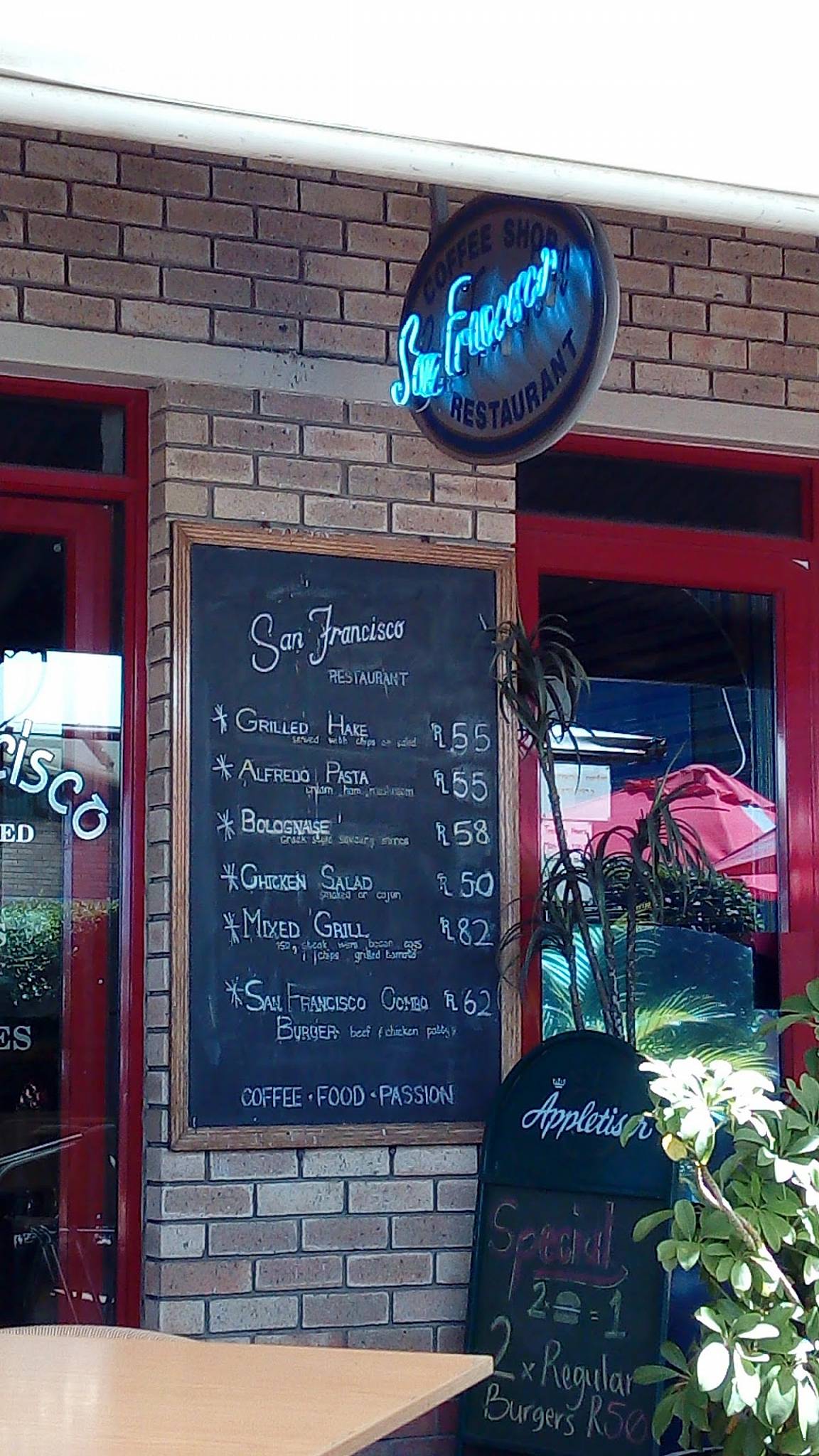 Speisekarte von San Francisco restaurant, Port Elizabeth