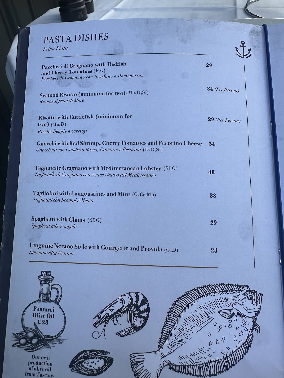 Menu at Santo Mare restaurant, London, W