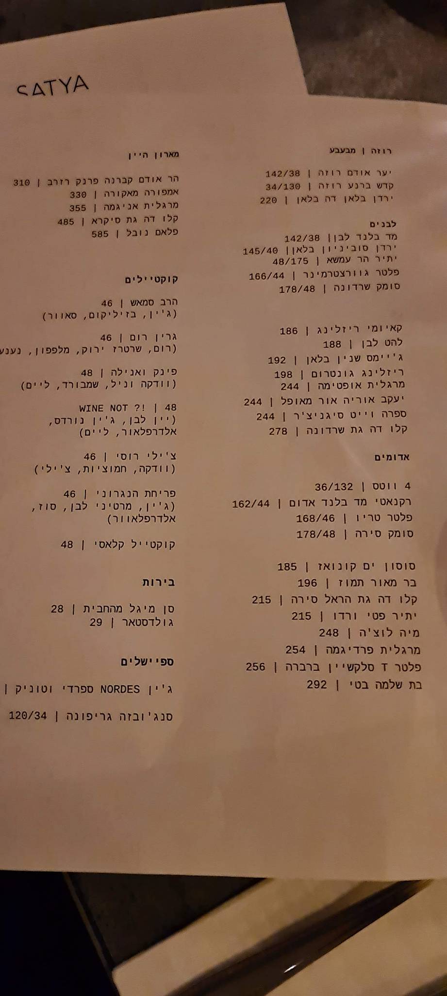 Speisekarte von Satya restaurant, Jerusalem