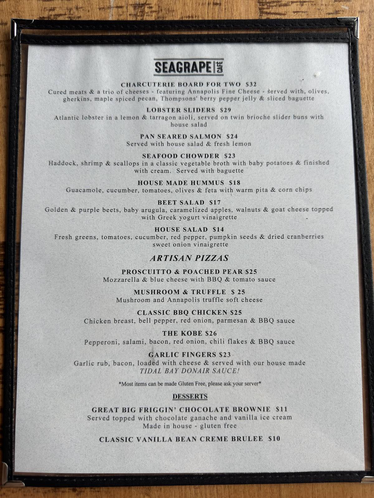 Menu at Seagrape Cafe at Jost Vineyards, North Shore