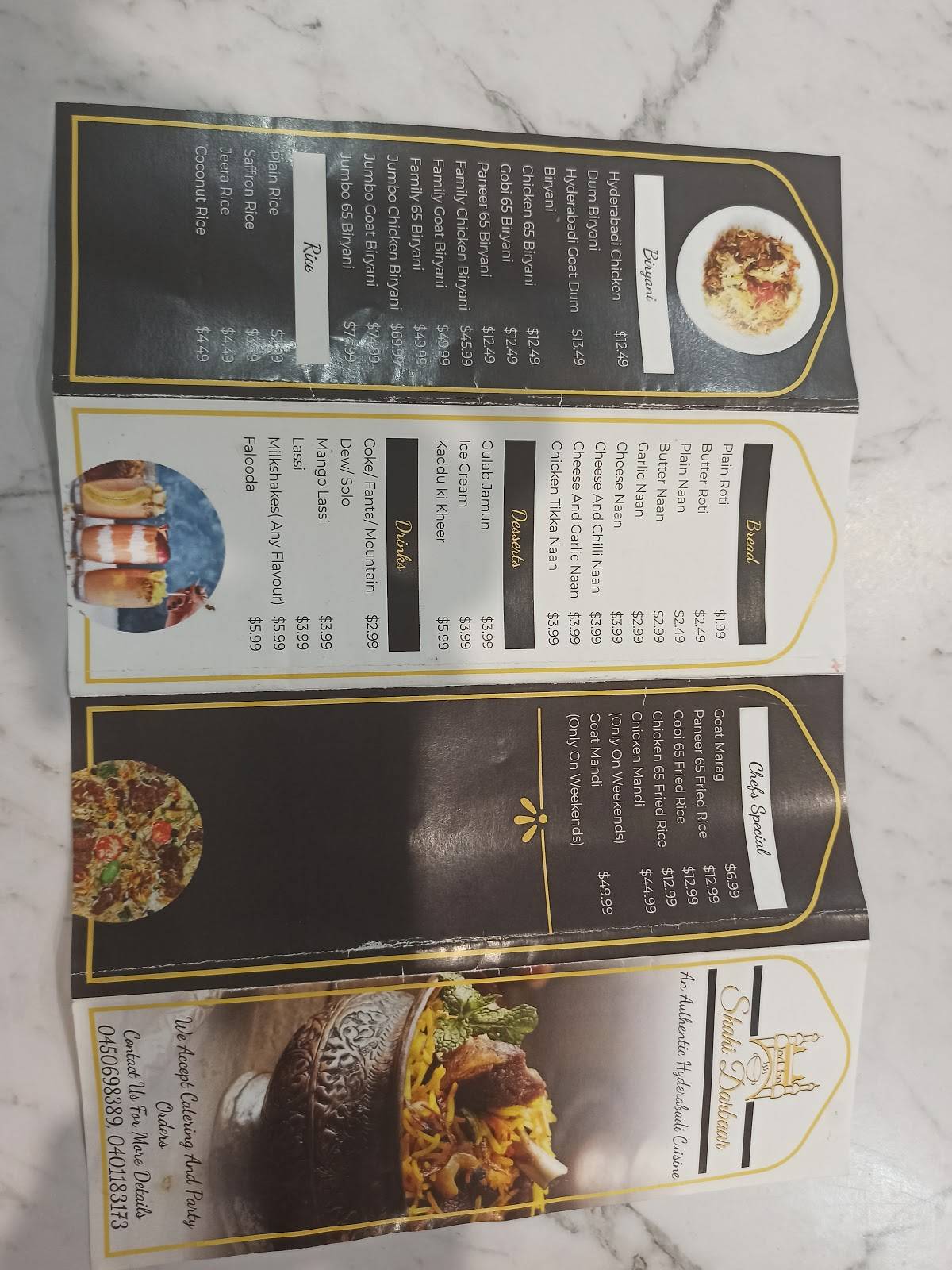 Menu at Shahi Darbaar Authentic Indian Restaurant, Saint Albans