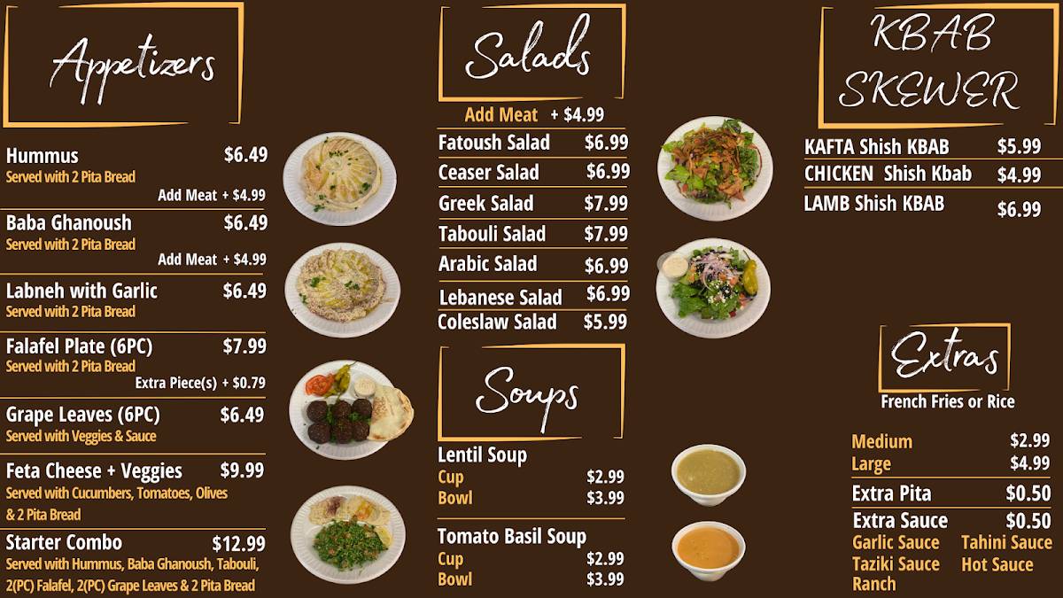 Menu at Shawarma World restaurant, Irving